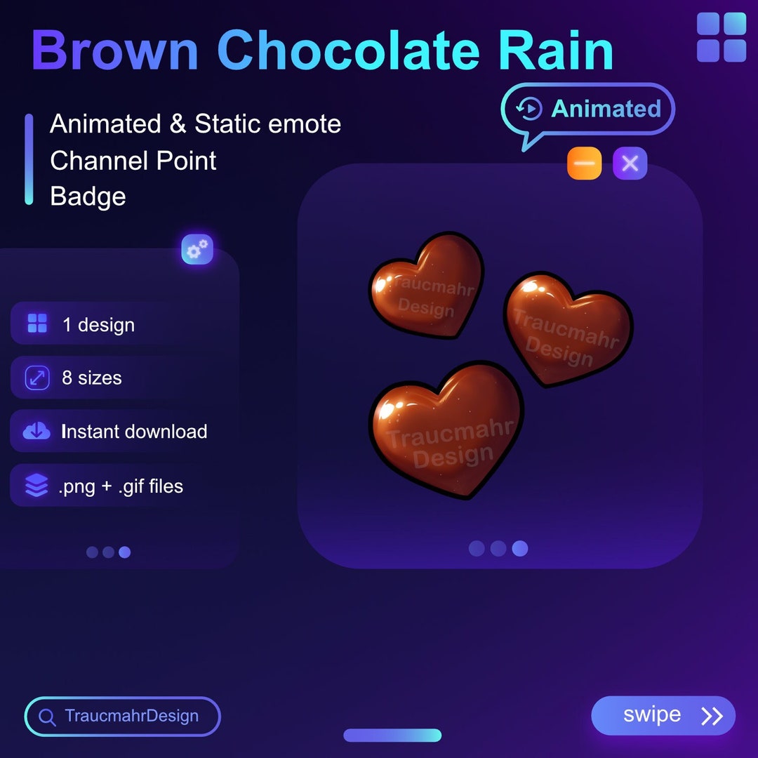 Brown Chocolate Heart Animated Emote, Rain, Love, Hype | Emote ...
