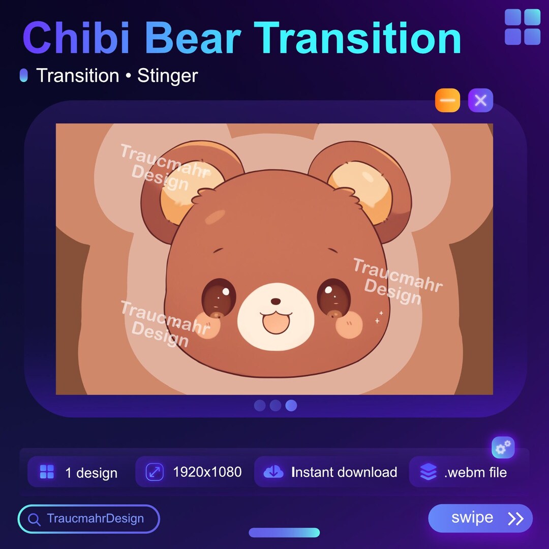Chibi Brown Bear Animated Transition | Stinger | Stream Animation | Overlay | Vtuber | Coffee ...