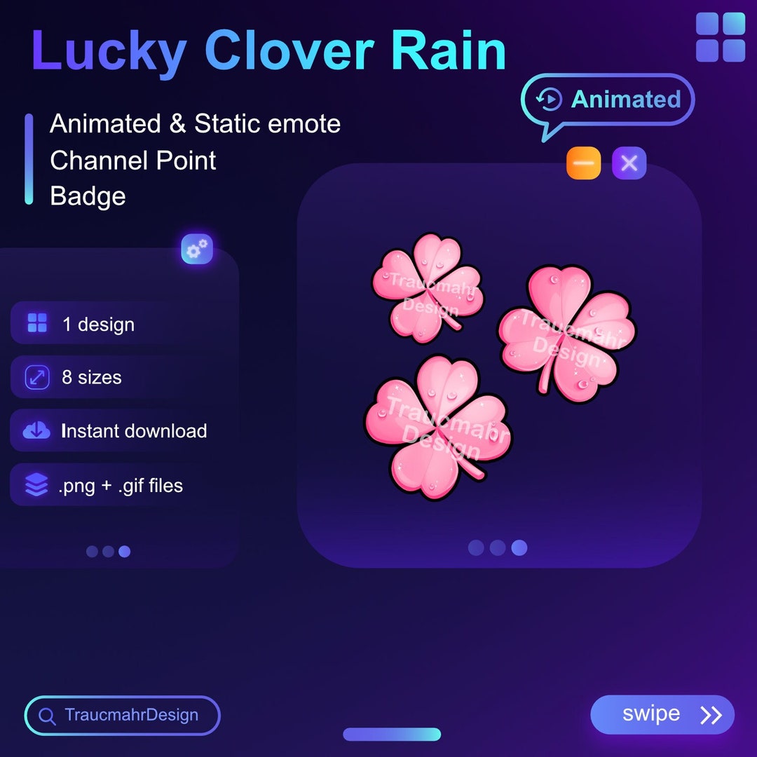 Pink Clover, Shamrock Animated Emote, Rain, Luck, Hype | Emote | Channel Point | Subscriber ...