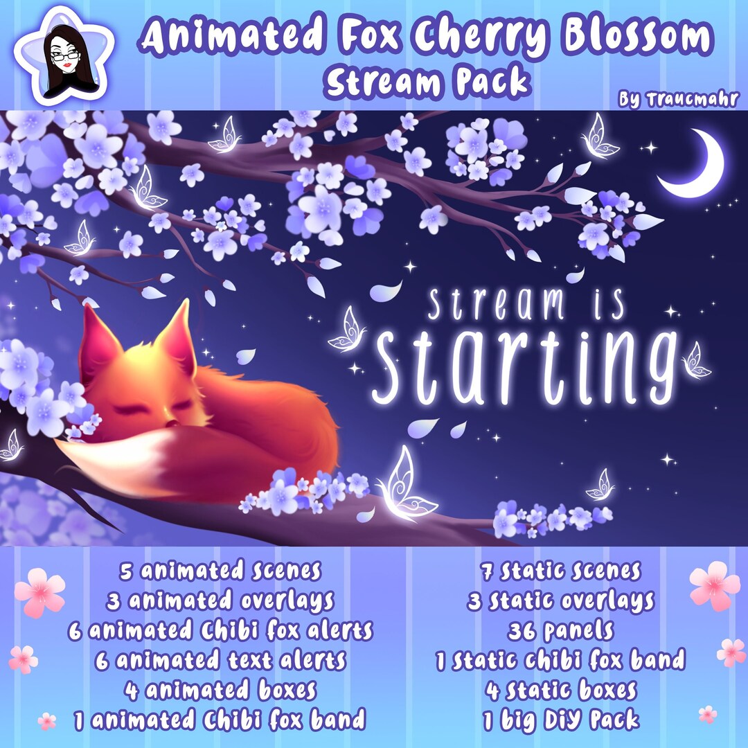 ANIMATED Fox Stream Pack, Cherry Blossom Pack, Overlays, Scenes, Alerts ...