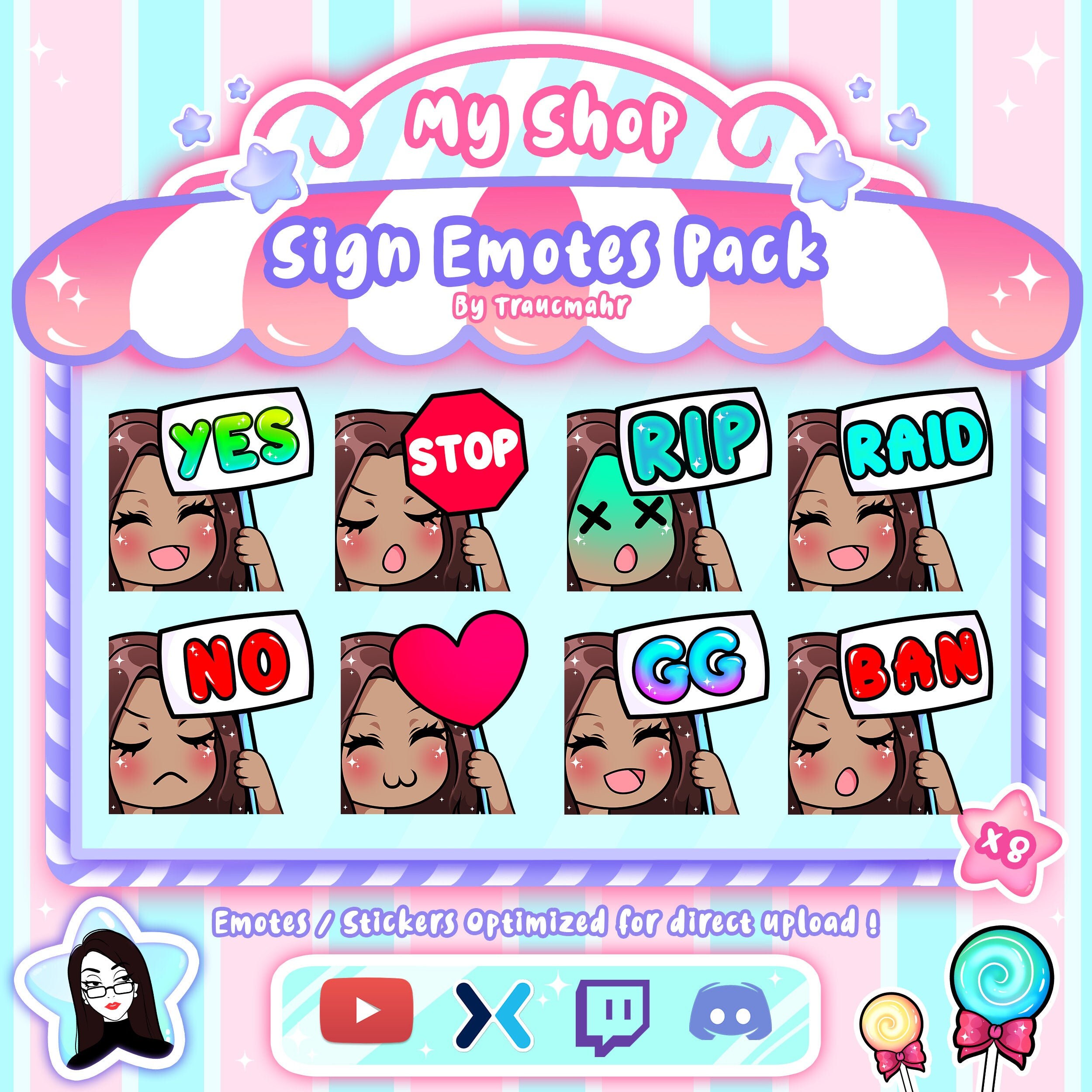 Cute Chibi Sign Emote Pack Brown Hair for Twitch, Discord and More ! - Etsy