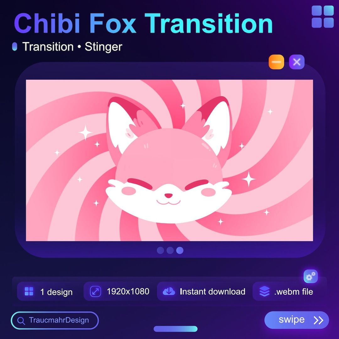 Chibi Pink Fox Animated Transition | Stinger | Stream Animation ...