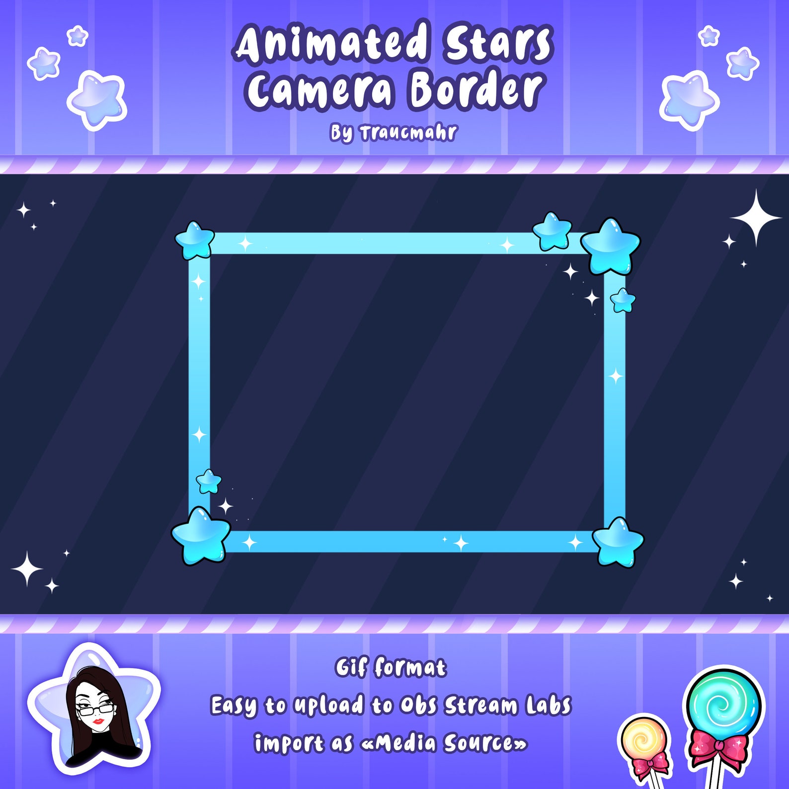 ANIMATED Blue Stars Camera Border for your Stream Twitch and | Etsy