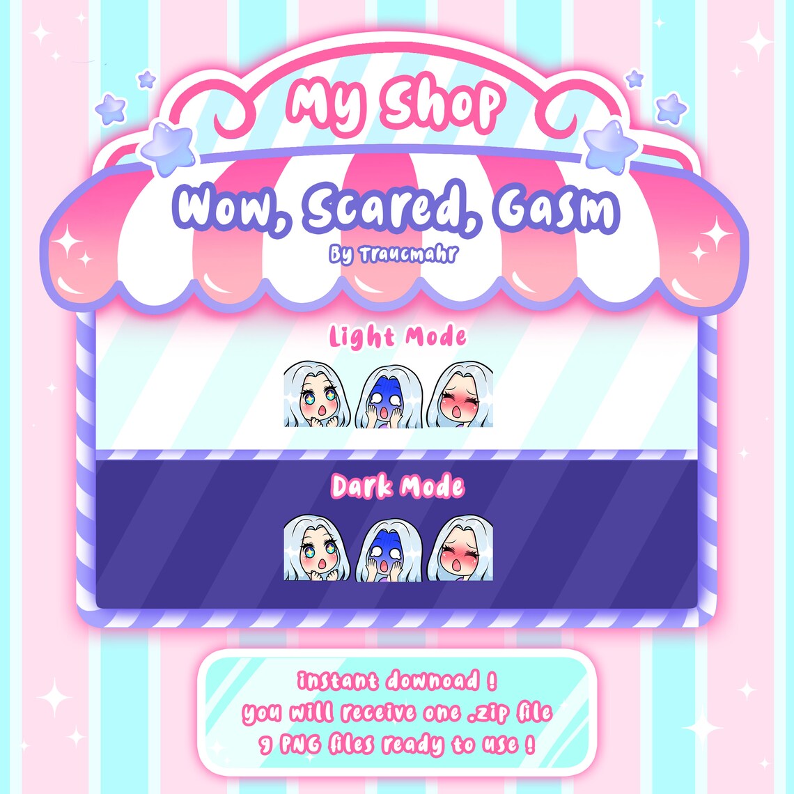 Wow Scared Gasm Cute Chibi White Hair Emotes Pack for Twitch - Etsy