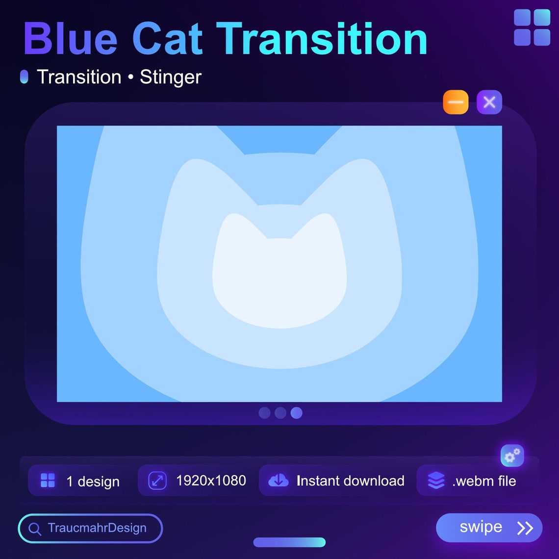 Blue Cat Animated Transition Stinger Stream Animation Overlay Vtuber ...