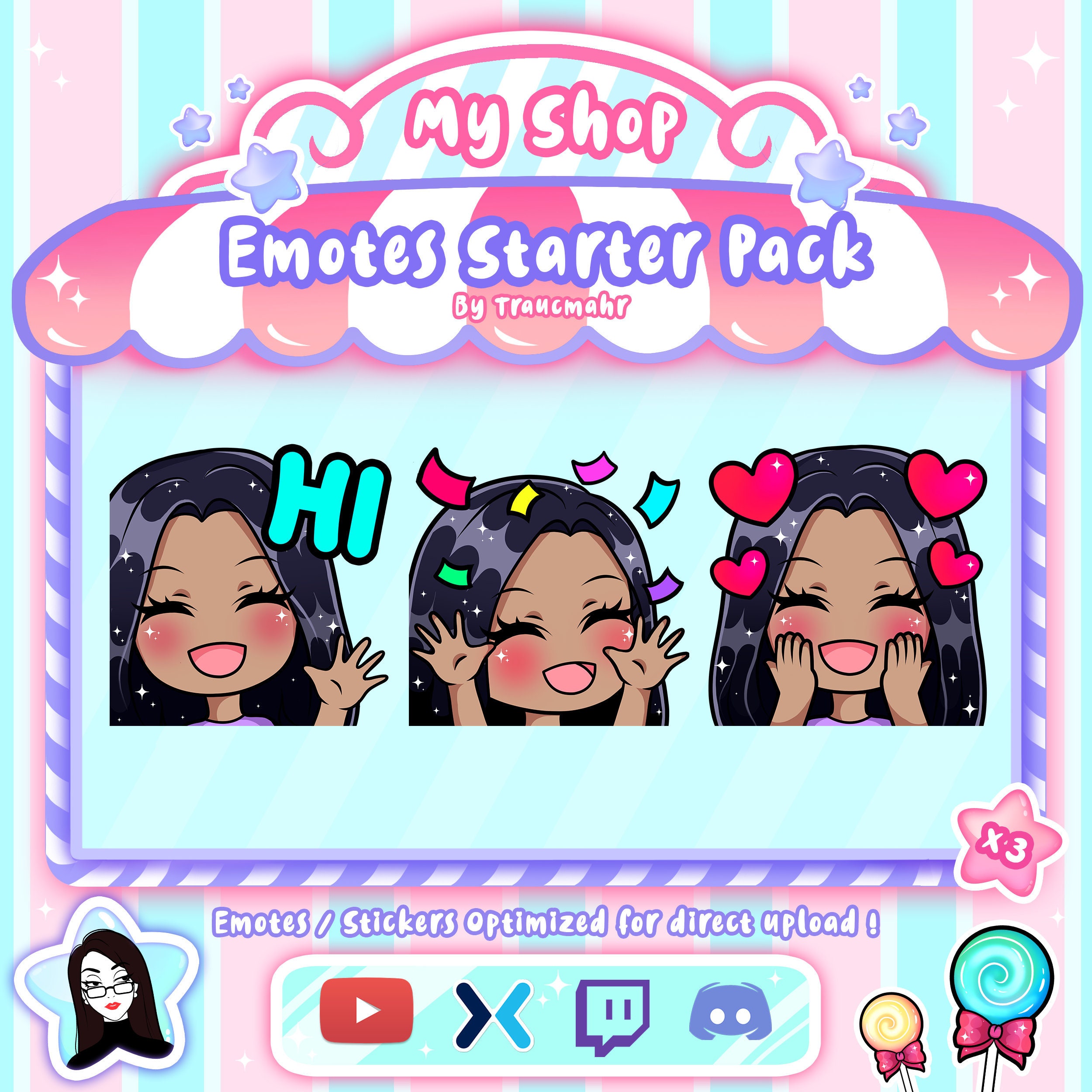 Starter Pack Black Hair Emotes for Twitch Discord Mixer and | Etsy