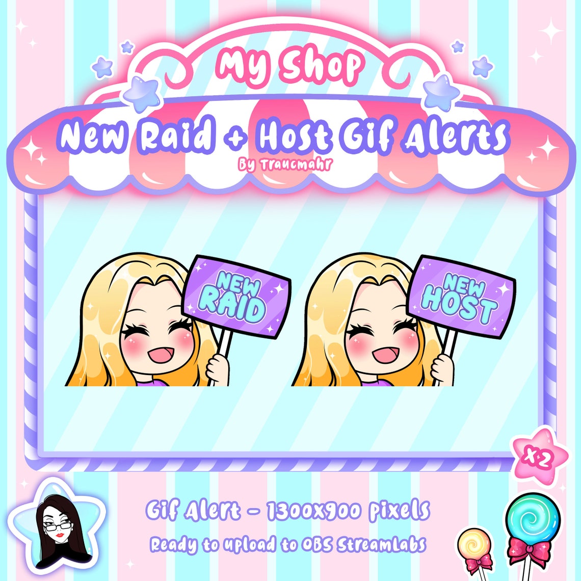 Animated Gif Raid + Host Alerts of a Cute Chibi Blonde Hair Girl for ...