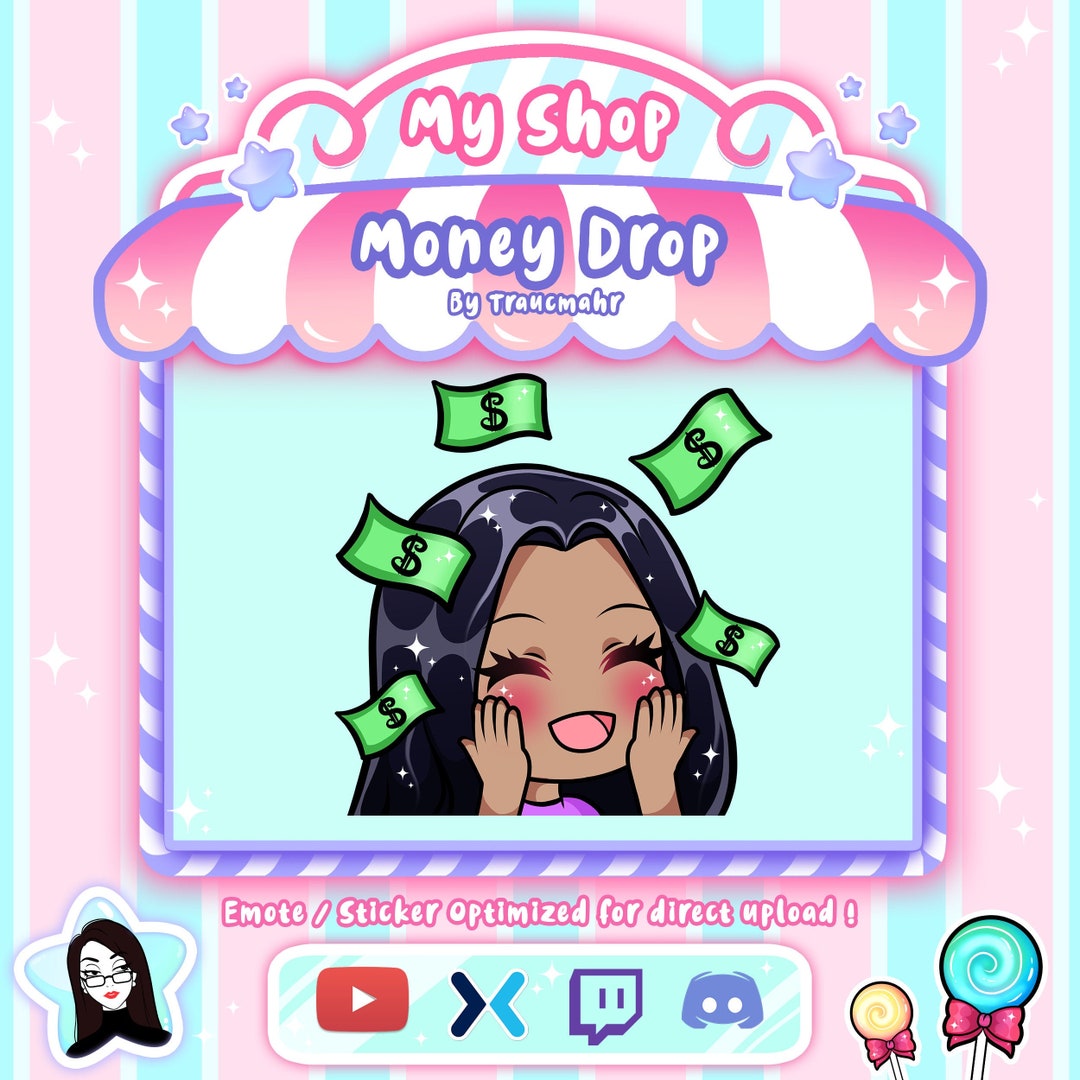 Money Drop ! Cute Chibi Black Hair Girl Emote for Twitch, Discord ...