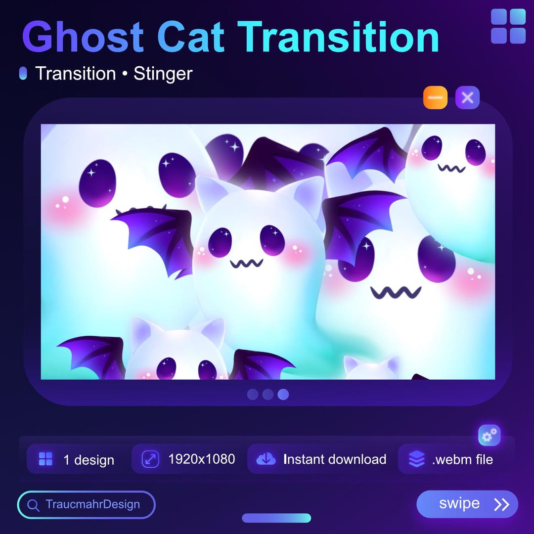 Ghost Cat Animated Transition | Stinger | Stream Animation | Overlay ...