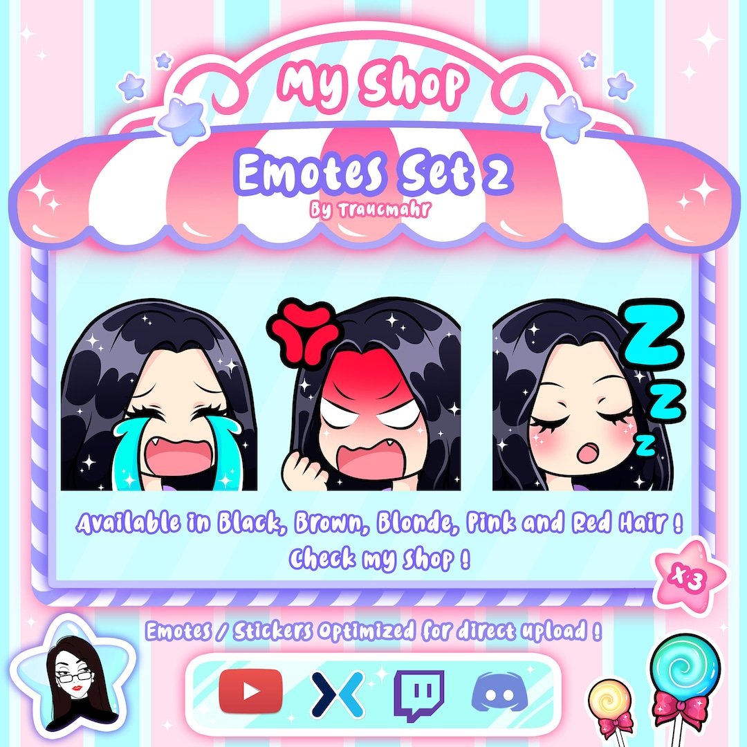 Cry, Angry and Sleepy Black Hair Emotes for Twitch, Discord, Mixer and ...