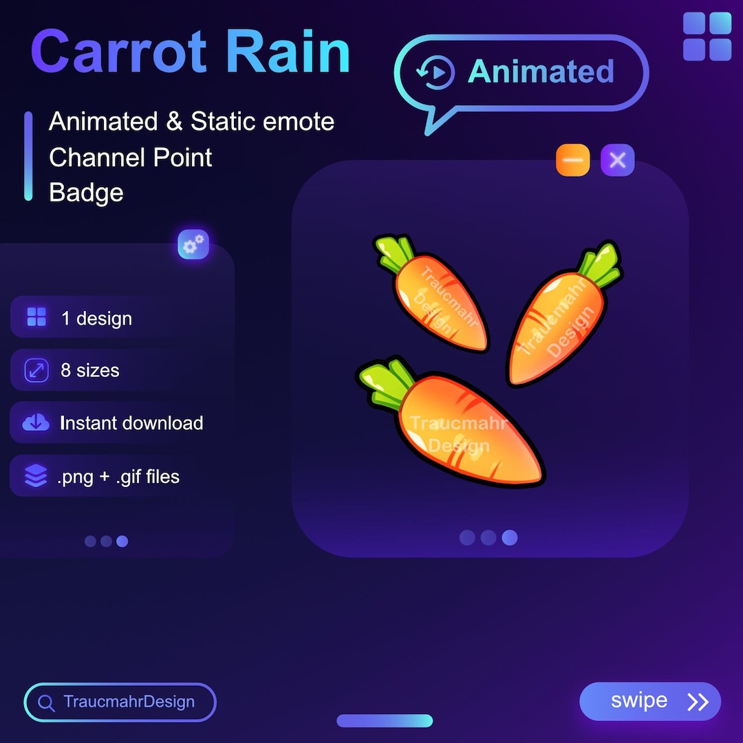 Carrot Rain | Animated + Static Emote | Channel Point | Sub Badge | Bit ...