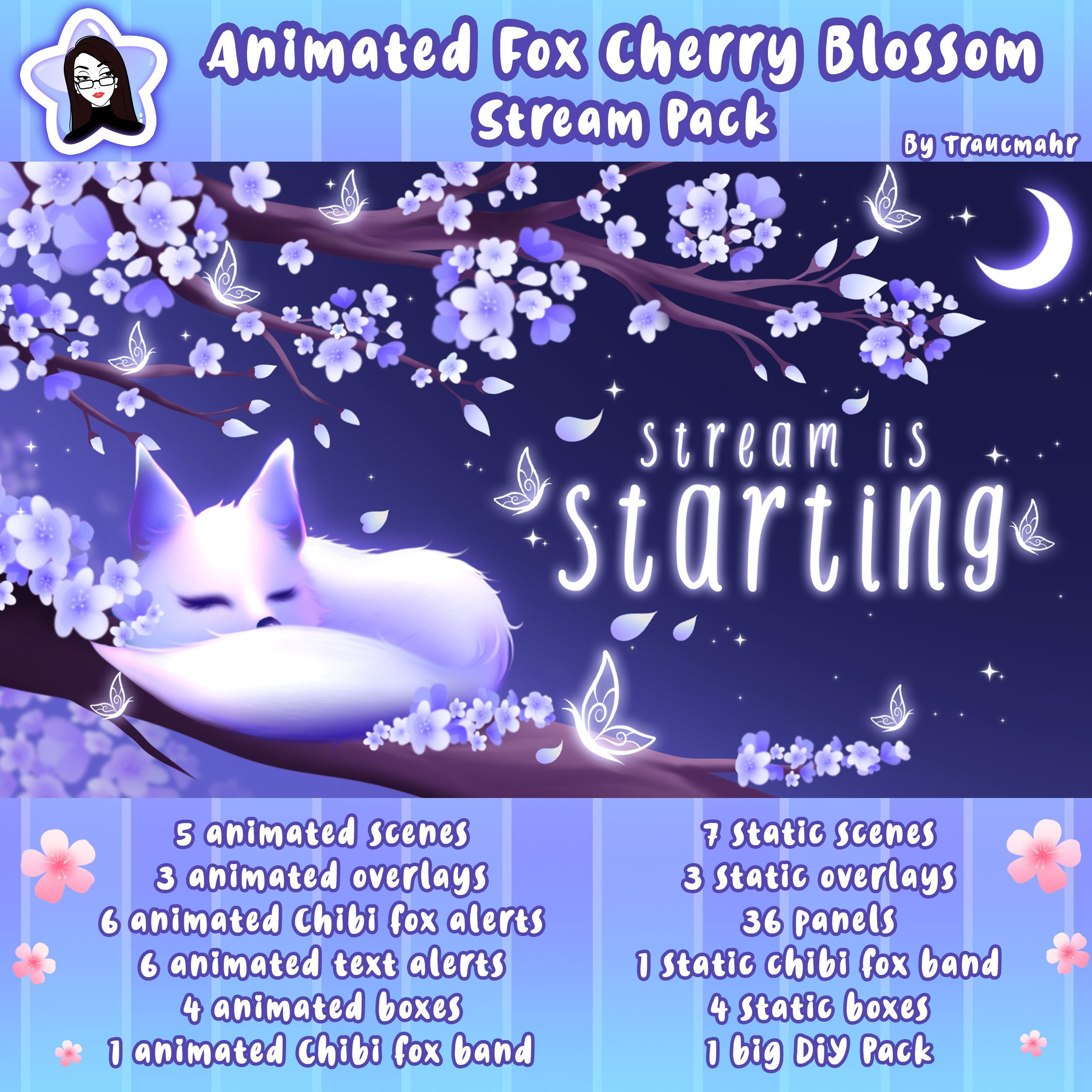 ANIMATED White Fox Stream Pack Cherry Blossom Pack Overlays - Etsy