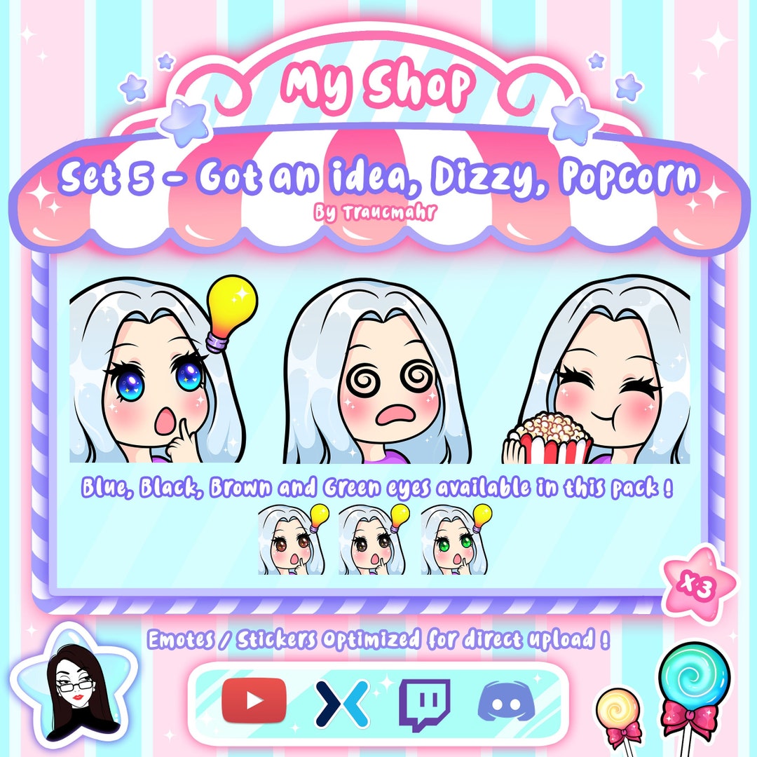 Got an Idea Dizzy and Popcorn Cute Chibi White Hair Emotes Pack for ...