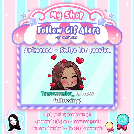 Animated Gif New Follower Alert of a Cute Chibi Brown Hair | Etsy UK