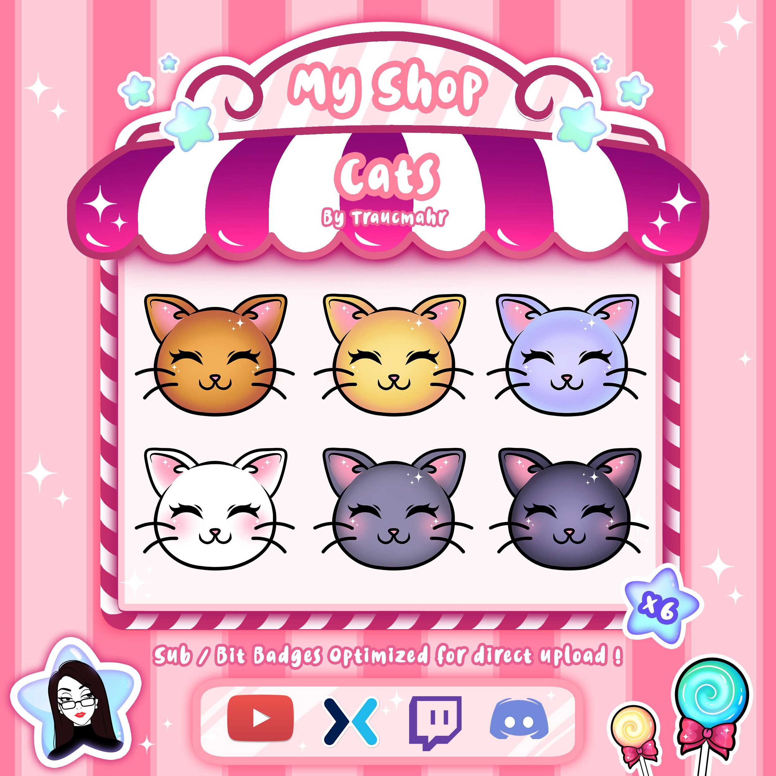 Cute Cat Sub / Bit Badges for Twitch Discord Mixer and More - Etsy