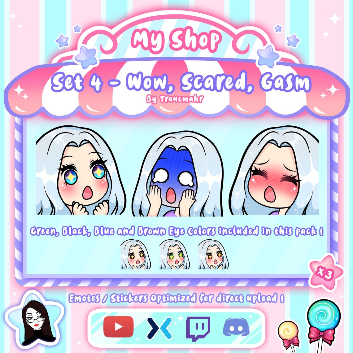 Wow Scared Gasm Cute Chibi White Hair Emotes Pack for Twitch - Etsy ...