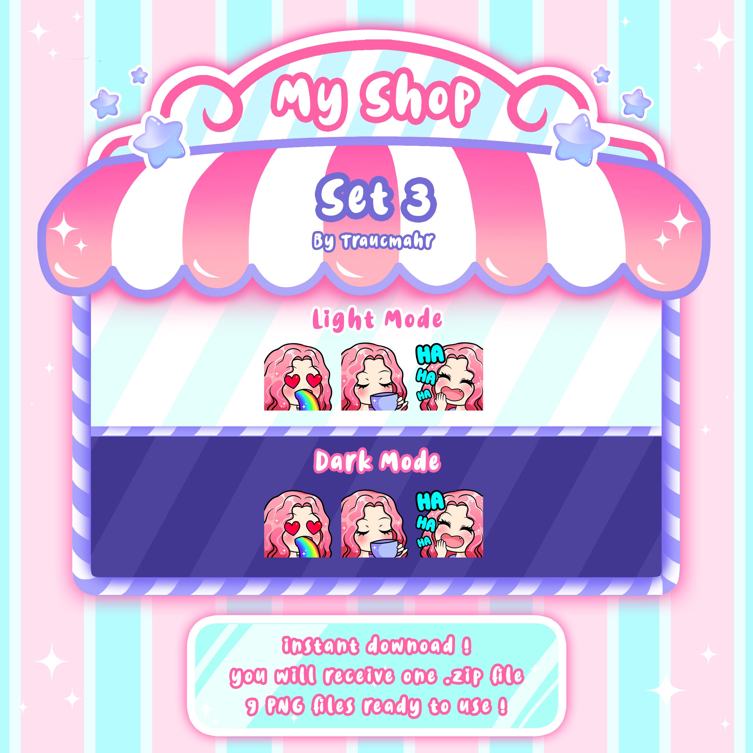 Rainbow Laugh Sip Cute Chibi Curly Pink Hair Emotes for - Etsy