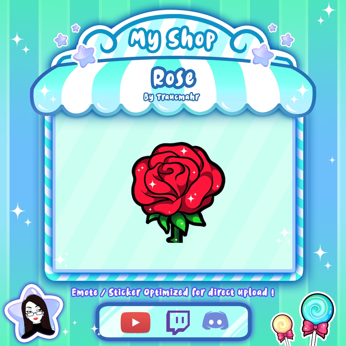 Cute Red Rose Flower Emote for Twitch Discord and More | Etsy