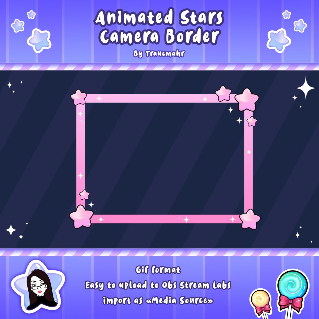 ANIMATED Pink Stars Camera Border for Your Stream ! Twitch and Obs ...