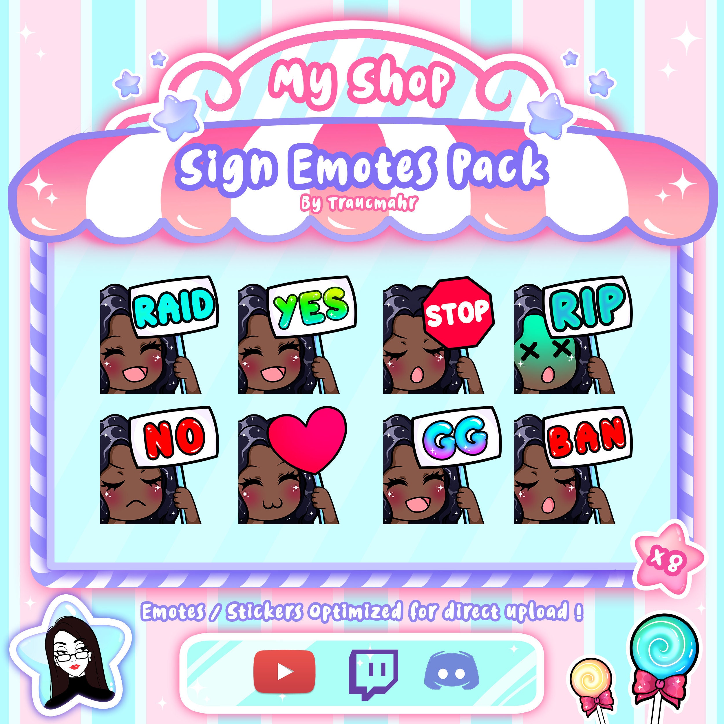 Cute Curly Black Hair Chibi Sign Emote Pack for Twitch | Etsy