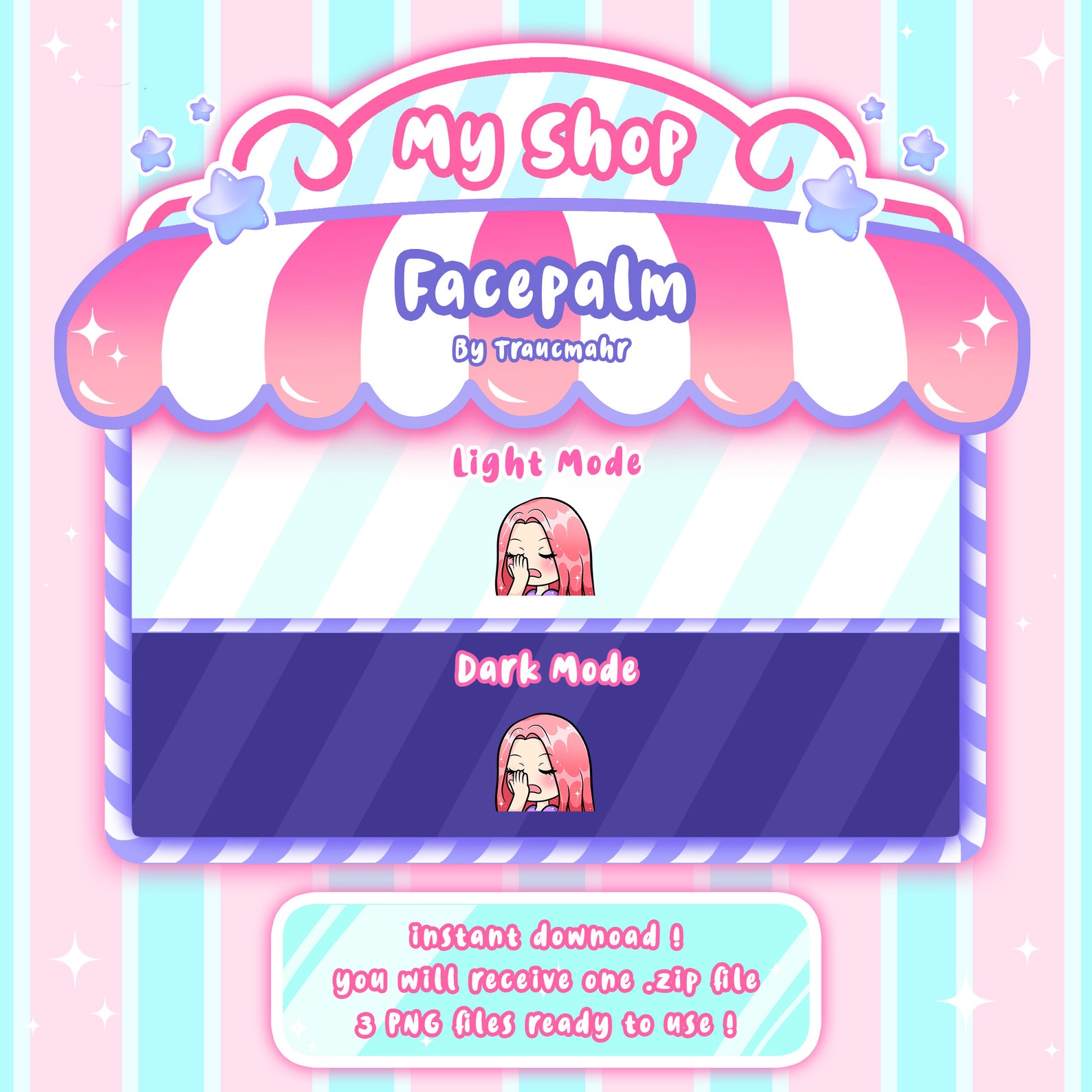Facepalm Chibi Pink Hair Girl Emote for Twitch, Discord, Mixer and More ...