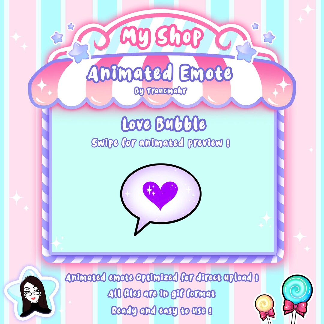 ANIMATED EMOTE, Love Emote, Heart Emote, Love Bubble Emote, Purple ...