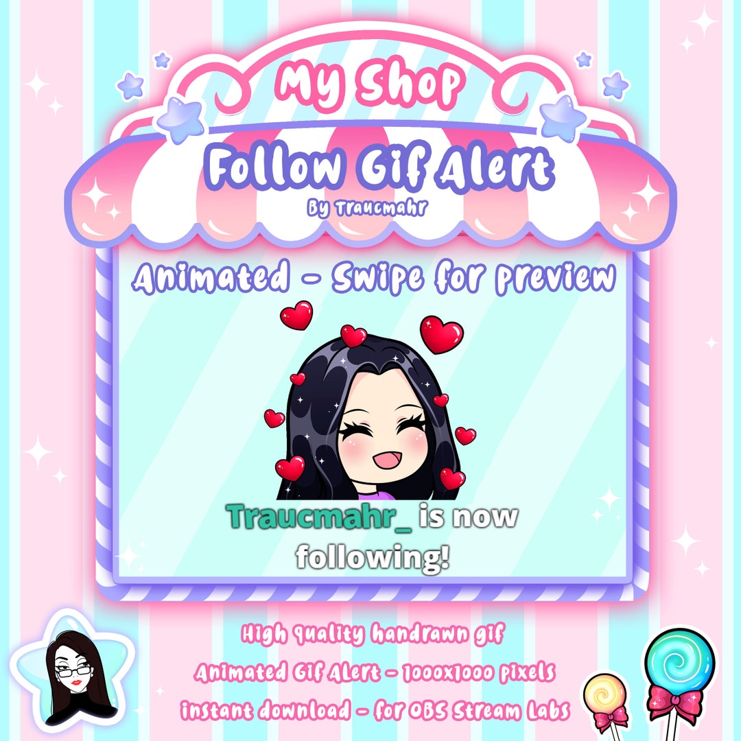 Animated Gif New Follower Alert of a Cute Chibi Black Hair Girl for ...