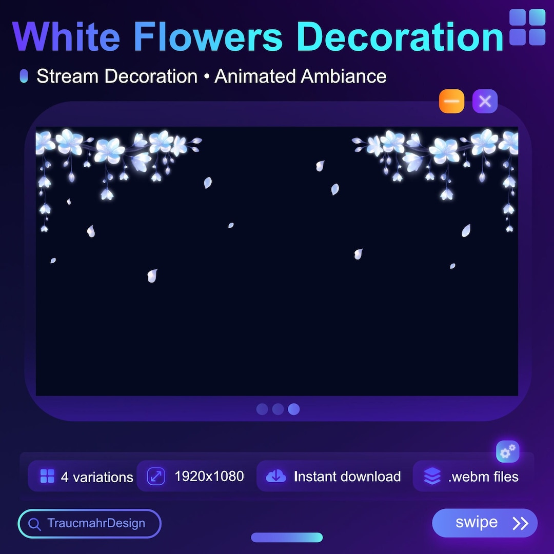 White Flowers Animated Stream Decoration | Falling Vines Leaves ...