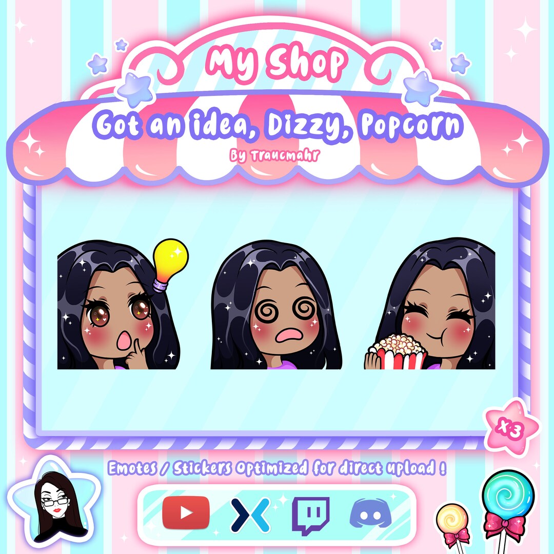 Got an Idea Dizzy and Popcorn Cute Chibi Black Hair Emotes Pack for ...