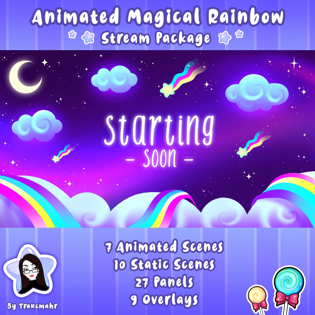 ANIMATED Magical Rainbow Overlays, Scenes and Panels Pack for Twitch ...