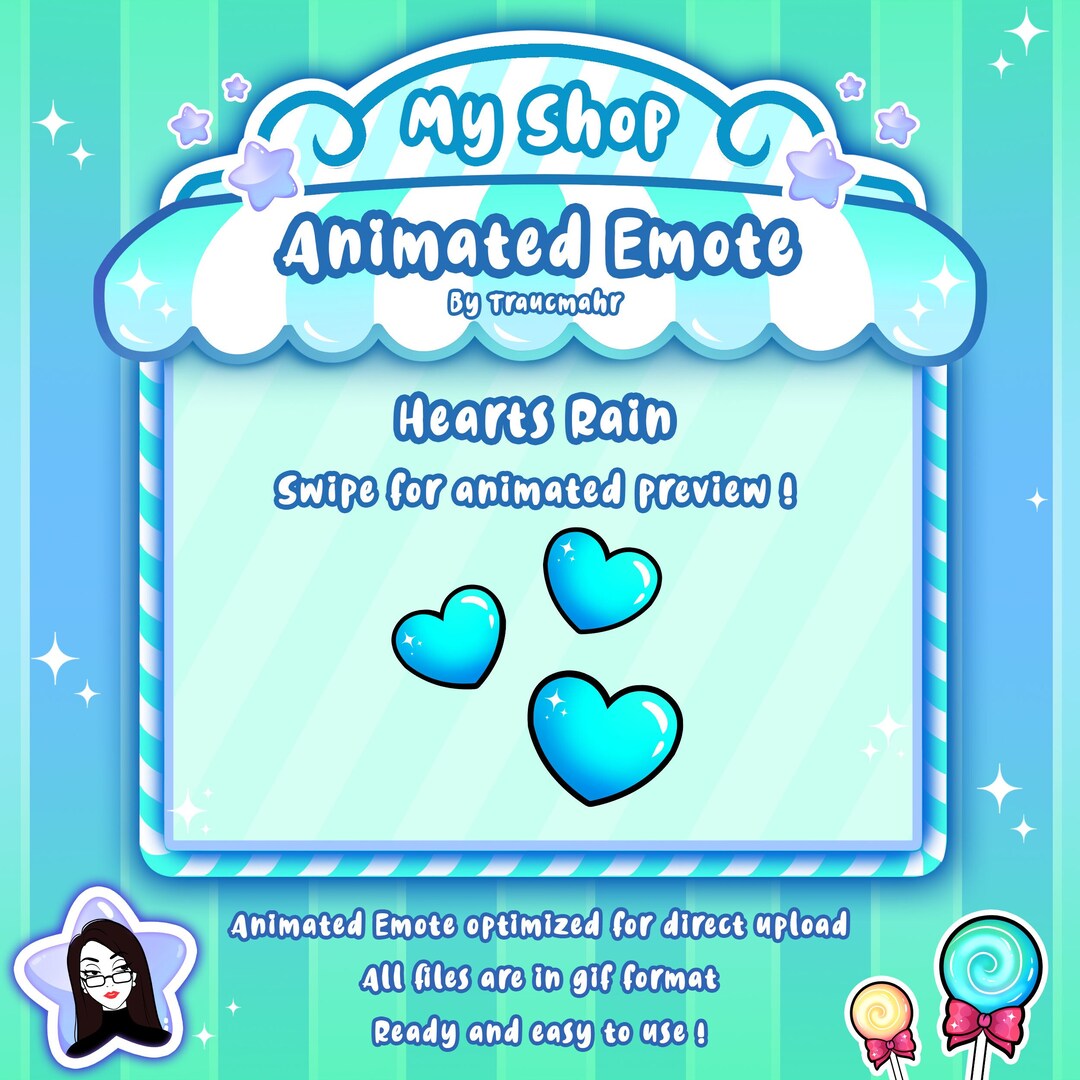 ANIMATED EMOTE, Light Blue Heart Emote, Heart Rain Emote, Heart Emote ...