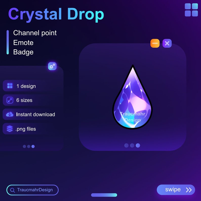 Blue Crystal Twitch Channel Point Emote Badge Bit Badge Usable on ...