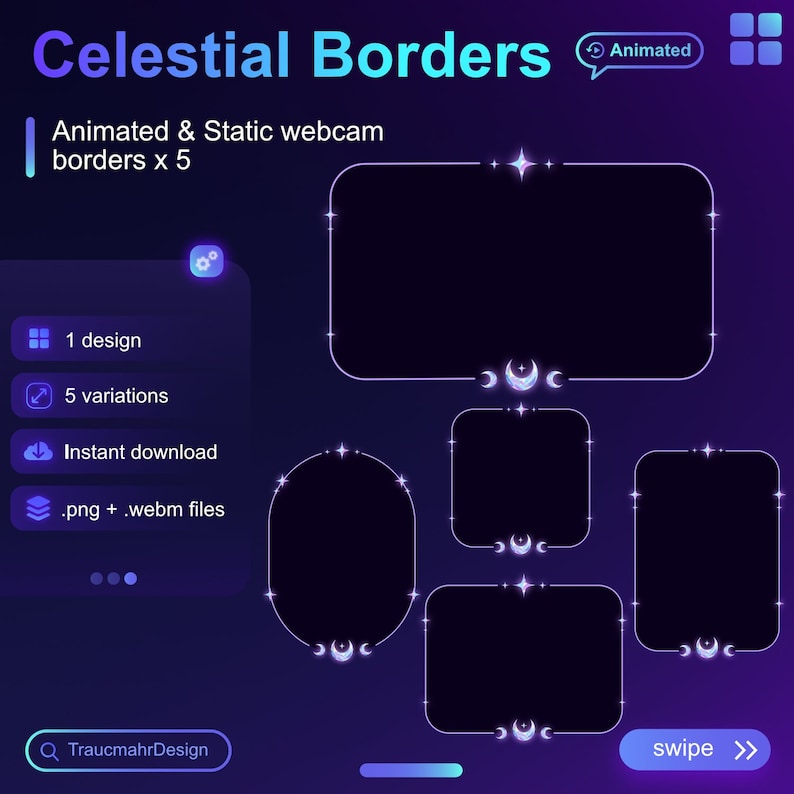 Celestial Webcam Borders | Camera Borders | Overlay | Vtuber | Moon ...