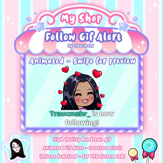 Animated Gif New Follower Alert of a Cute Chibi Black Hair - Etsy