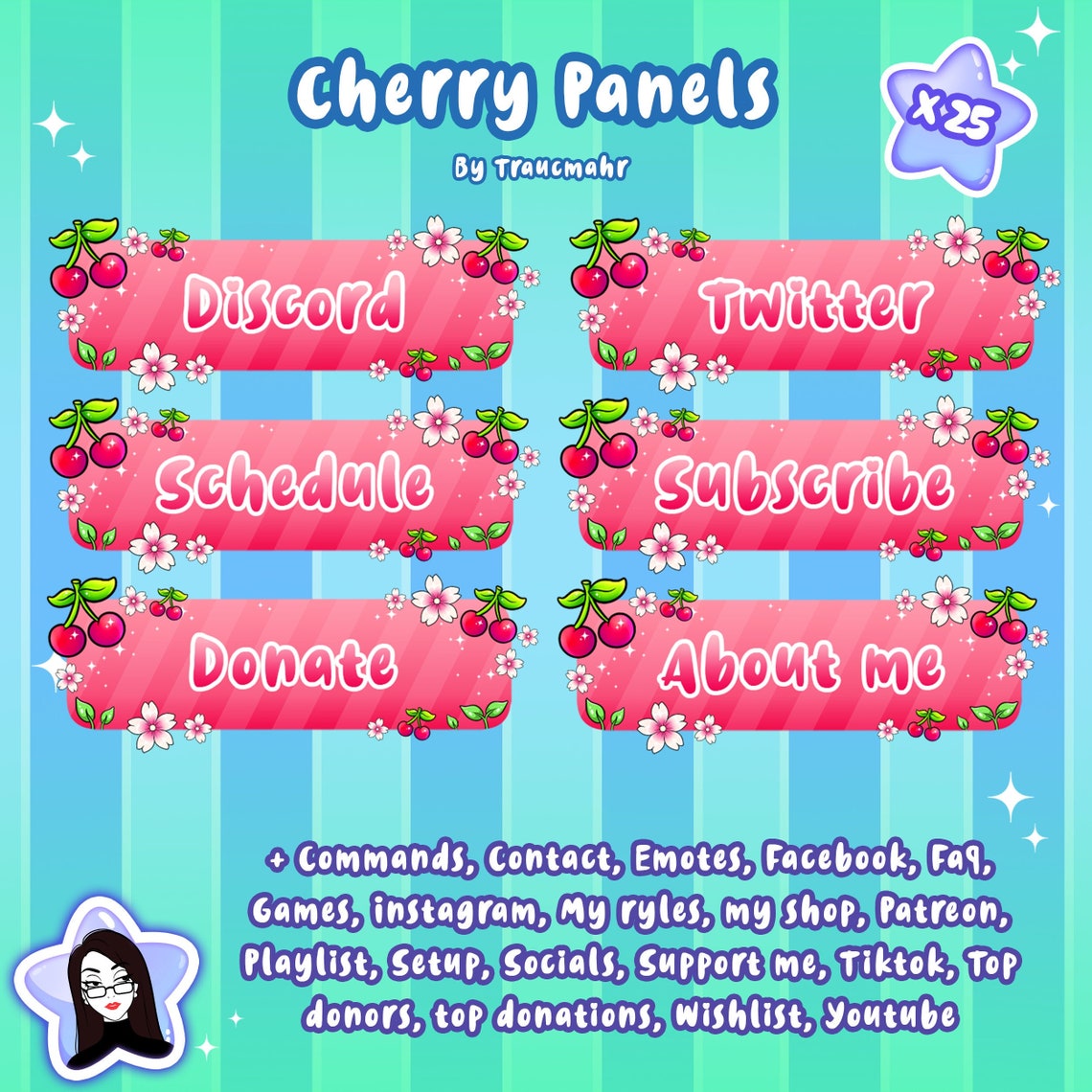 Cherry Panels for Streaming on Twitch and Others Streaming | Etsy