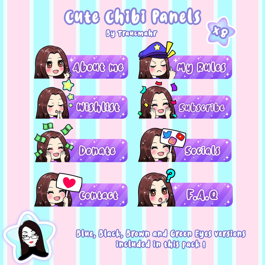 Cute Brown Hair Chibi Panels for Streaming on Twitch and Others ! - Etsy