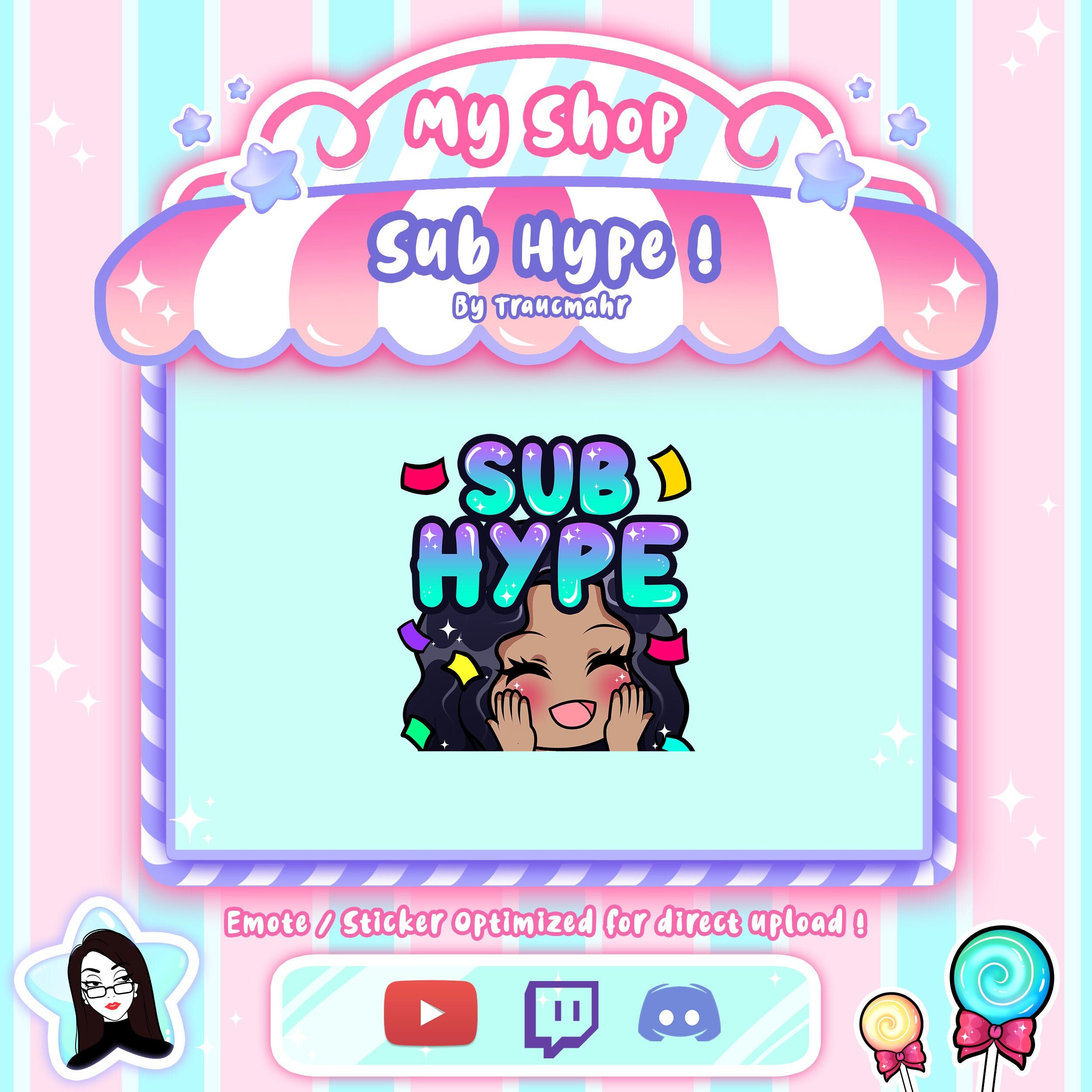 Sub Hype Cute Chibi Curly Black Hair Emote for Twitch | Etsy