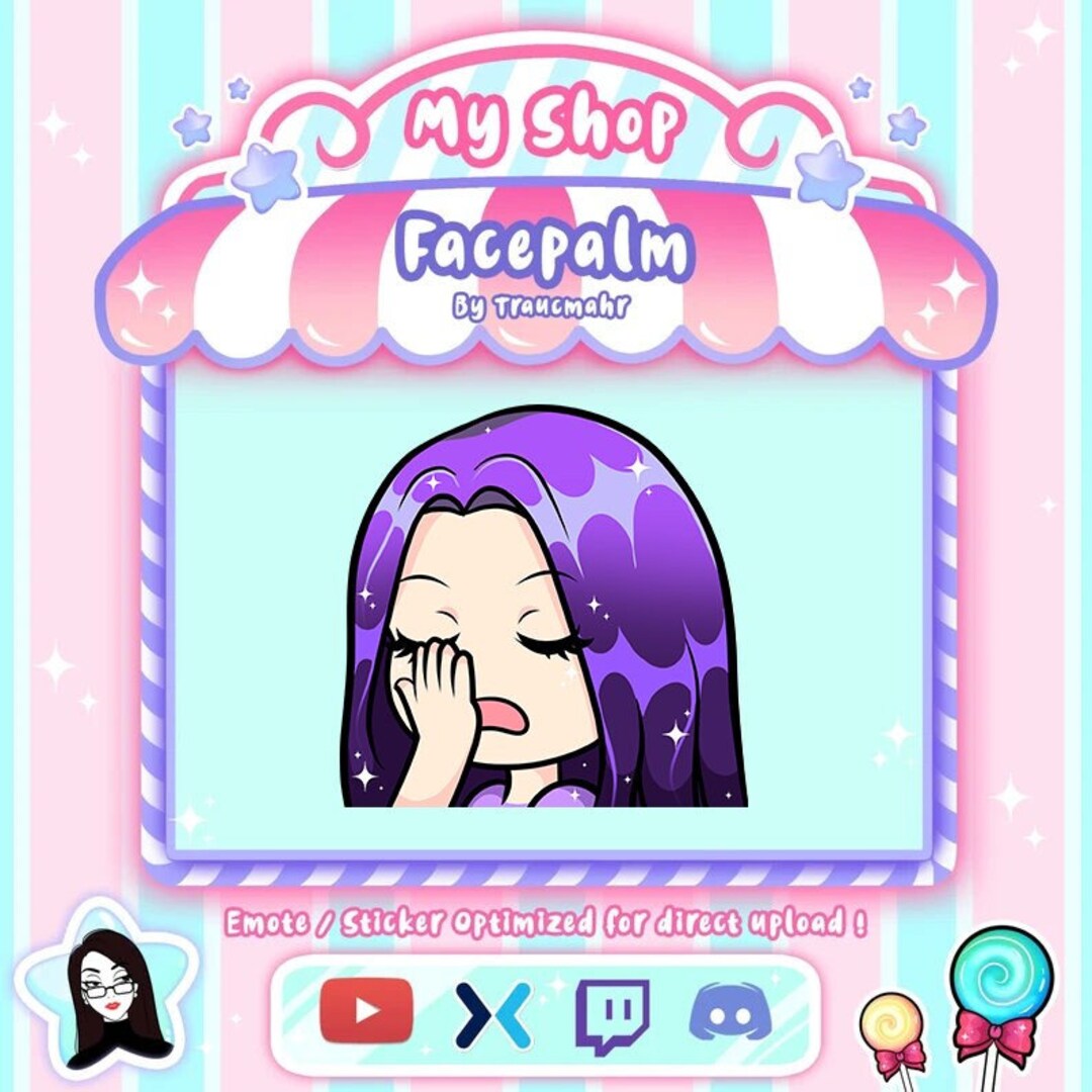 Chibi Purple Hair Girl Facepalm Emote for Twitch, Discord, and More ...