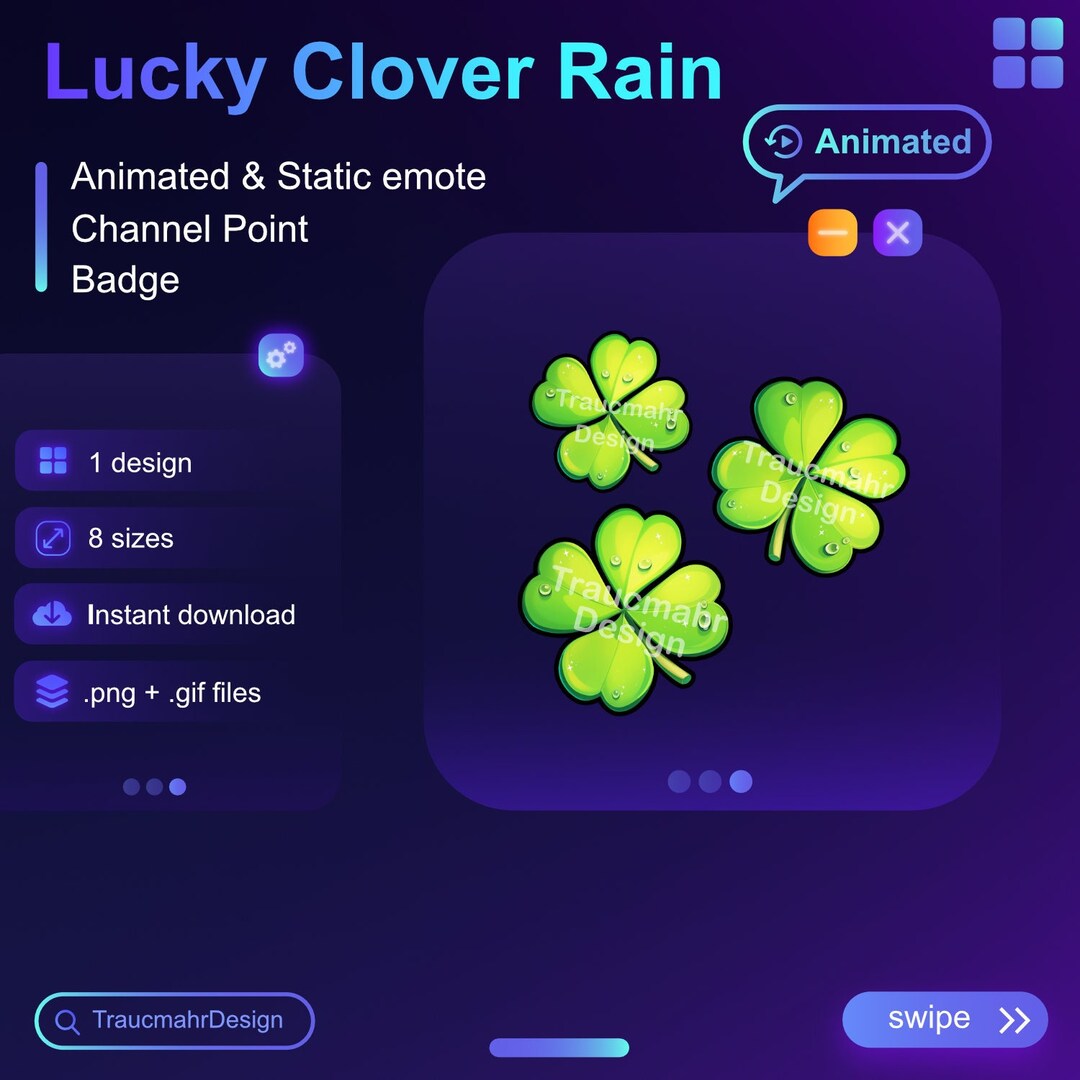 Green Clover, Shamrock Animated Emote, Rain, Luck, Hype | Emote ...