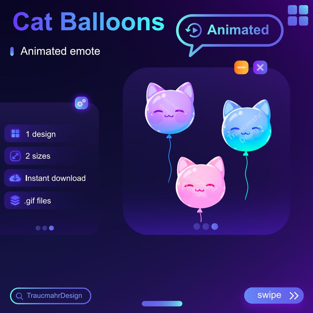 Cat Balloons | Animated Emote | Hype | Celebration | Birthday ...