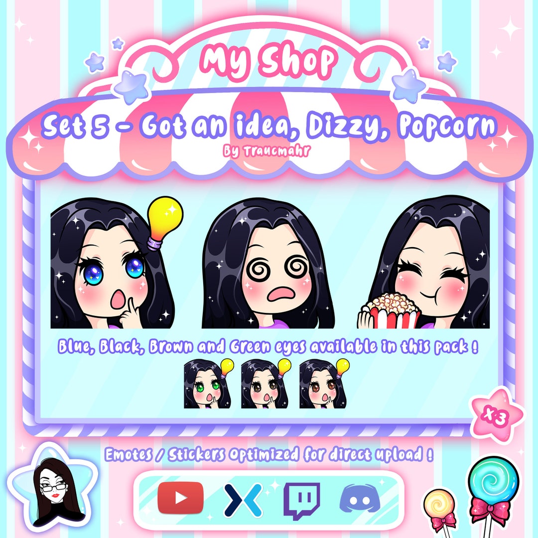 Got an Idea Dizzy and Popcorn Cute Chibi Black Hair Emotes Pack for ...