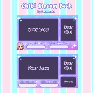 Cute Pink Hair Chibi Overlays Scenes and Alerts Pack for Streaming on ...