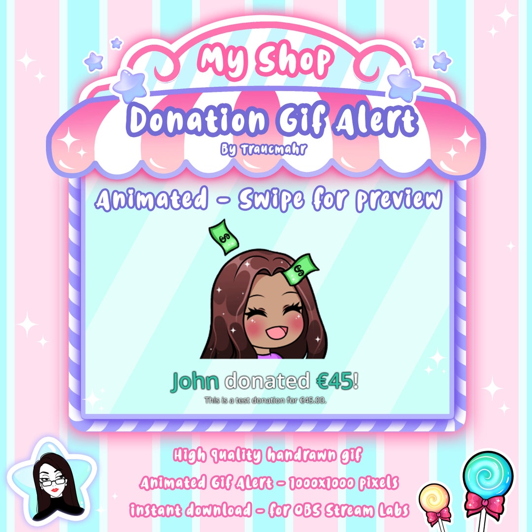 Animated Gif Donation Alert of a Cute Chibi Brown Hair Girl for Your ...