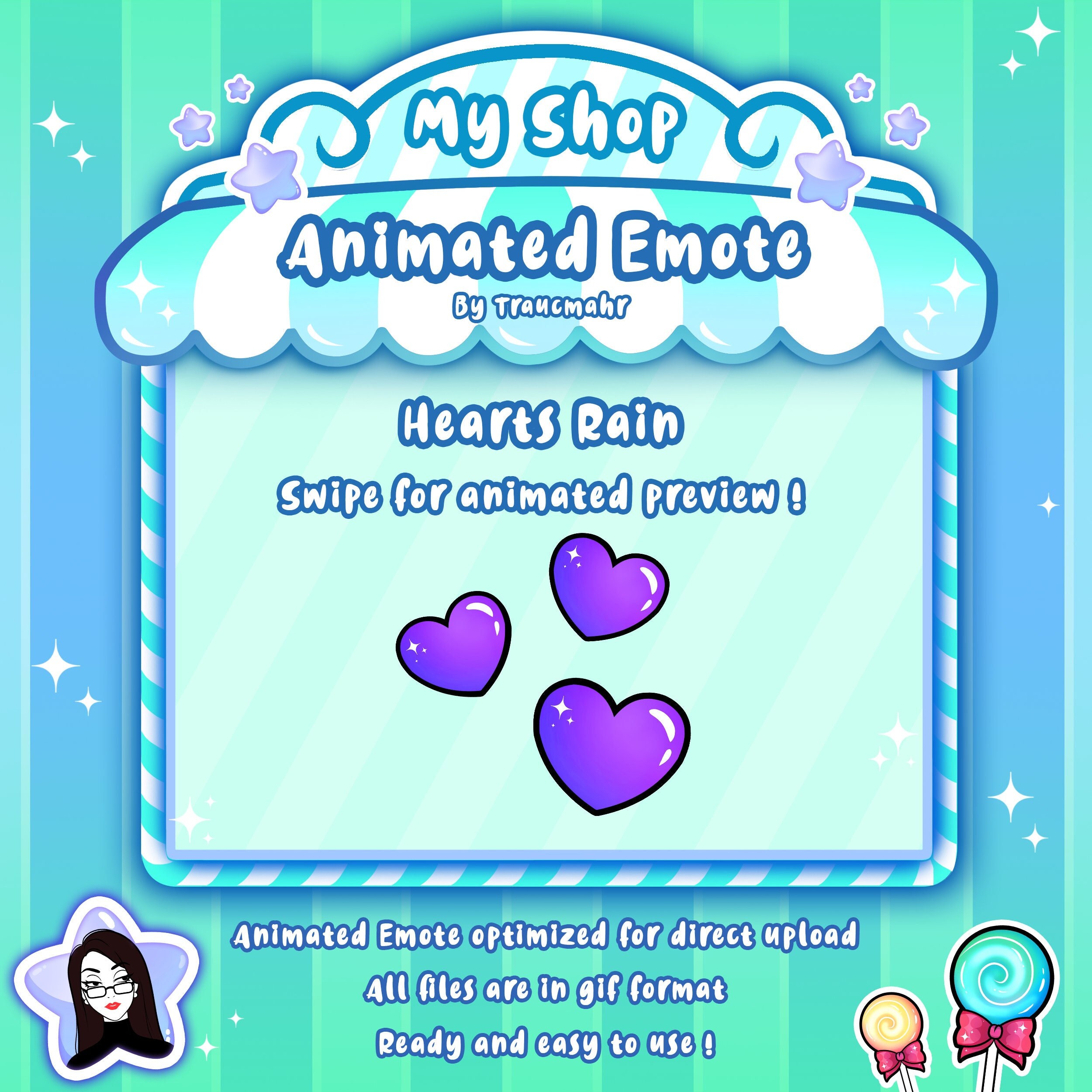 ANIMATED EMOTE, Dark Purple Heart Emote, Heart Rain Emote, Heart Emote ...