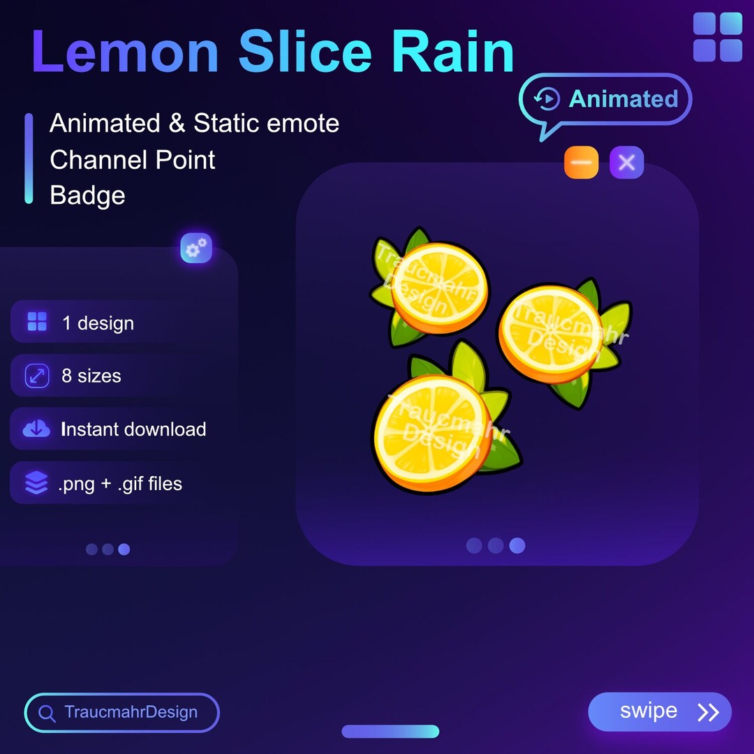 Lemon Animated Emote, Rain, Hype | Emote | Channel Point | Subscriber ...