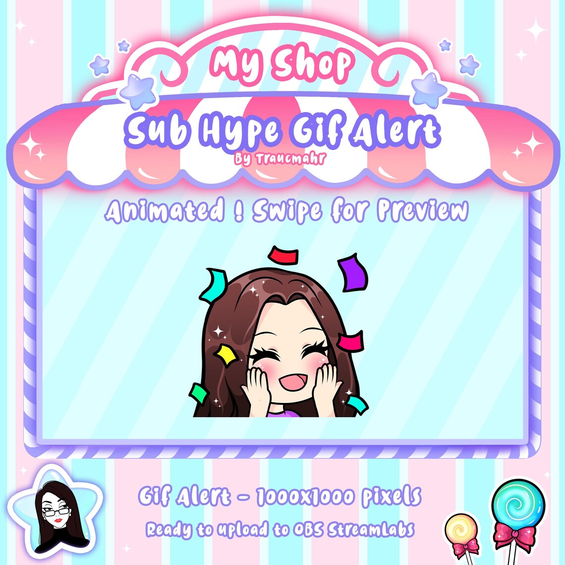 ANIMATED Gif Subscriber / Sub Hype Alert of a Cute Chibi Brown | Etsy