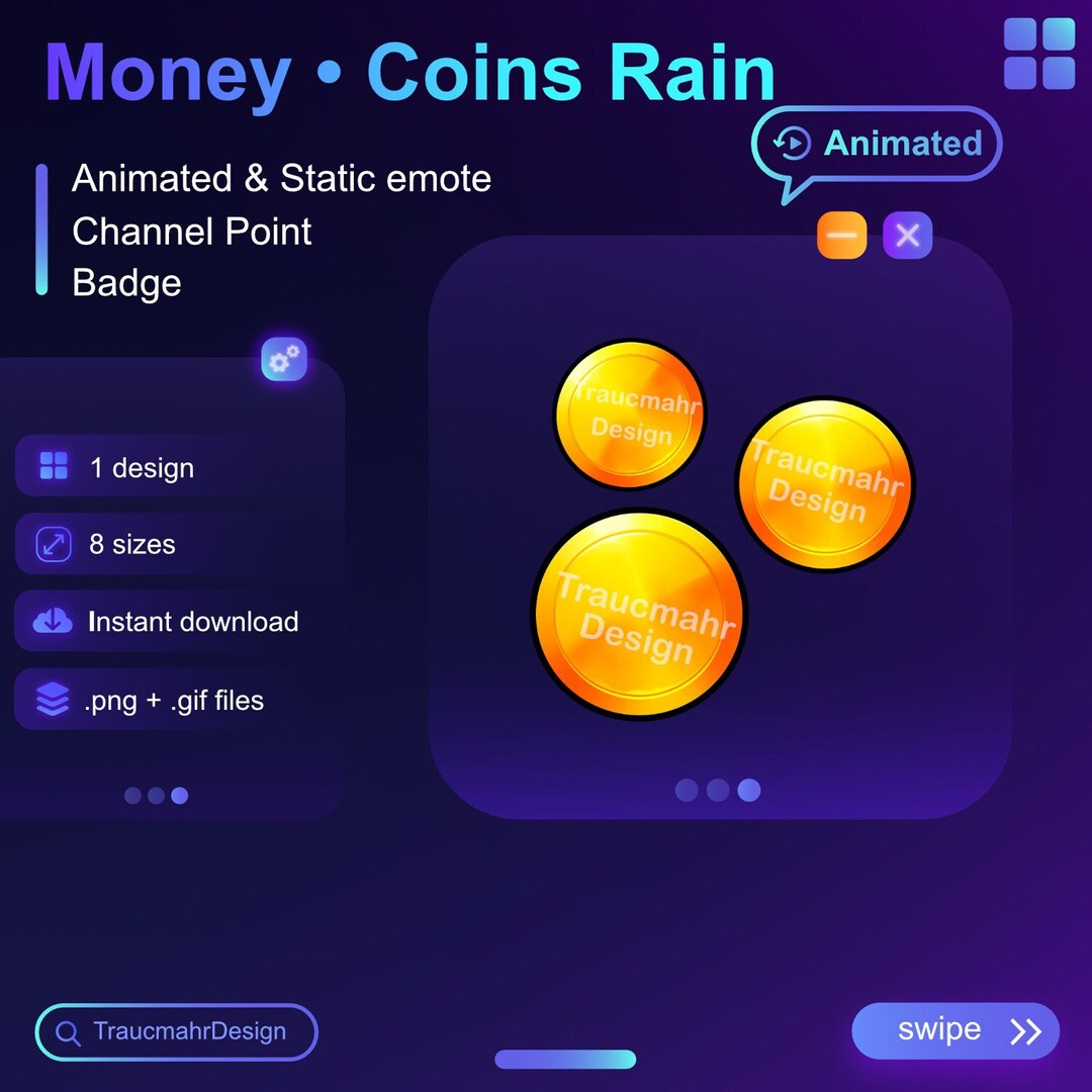 Money, Coin Animated Emote, Rain, Donation, Gold, Hype | Emote ...