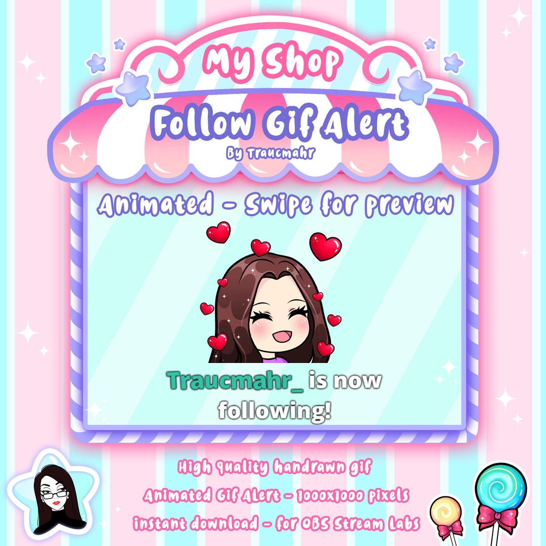 ANIMATED Gif New Follower Alert of a Cute Chibi Brown Hair Girl for ...