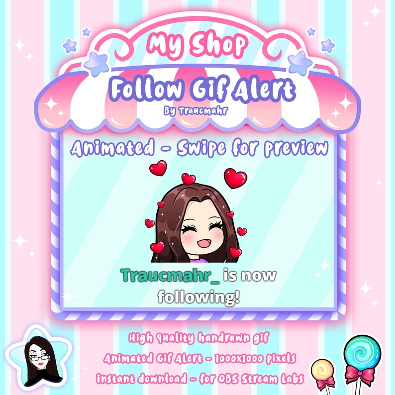 ANIMATED Gif New Follower Alert of a Cute Chibi Brown Hair - Etsy UK