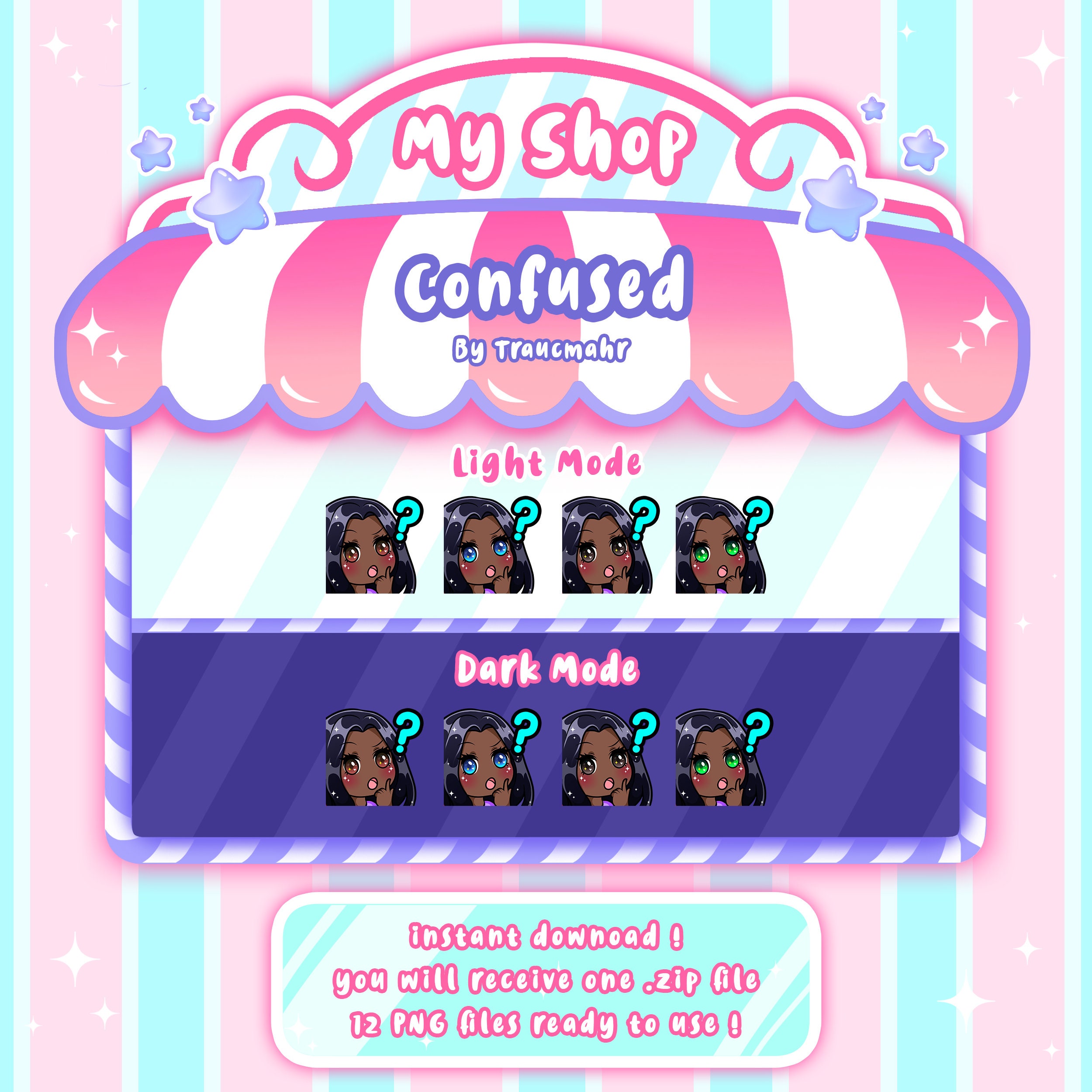 Black Hair Girl Confused / Wut Emote for Twitch Discord - Etsy